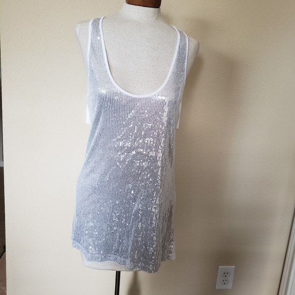 bebe | Tops | Nwt Bebe Silver Mini Sequin Racerback Tank Cami Medium ...